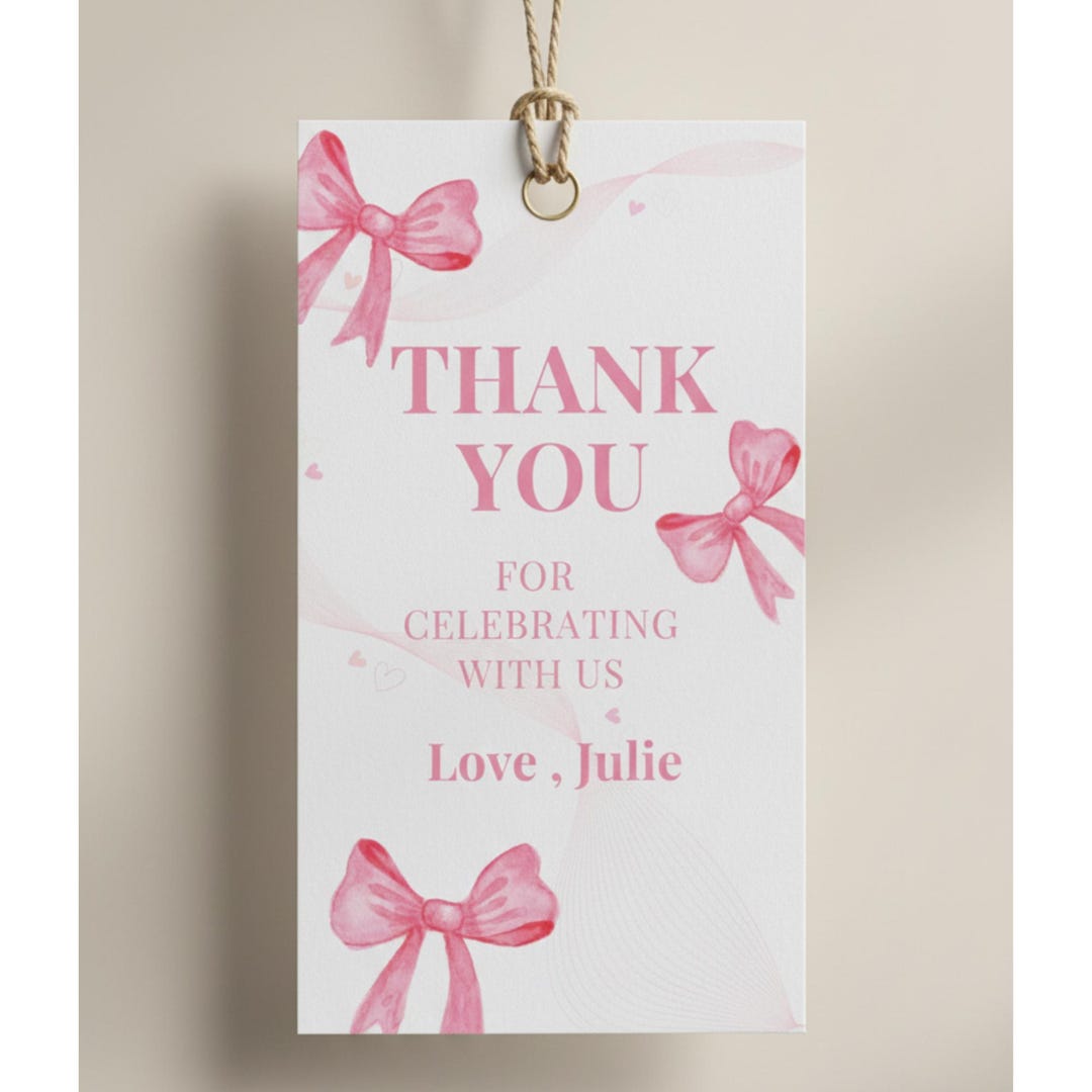 Editable Favor Tag for Pink Coquette Birthday Party, Pink Bow Thank You ...