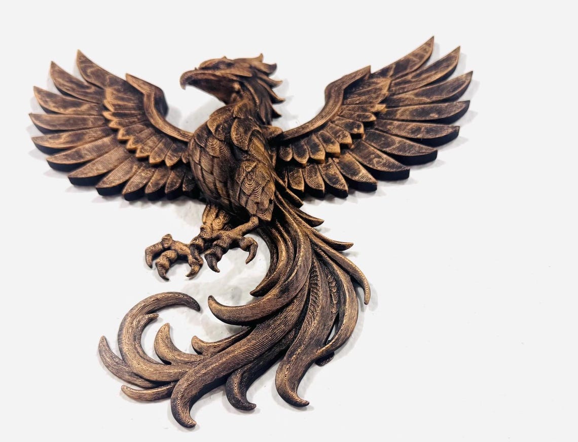 Hand Painted Phoenix Wall Art | Mythical Bird Sculpture | Rising ...
