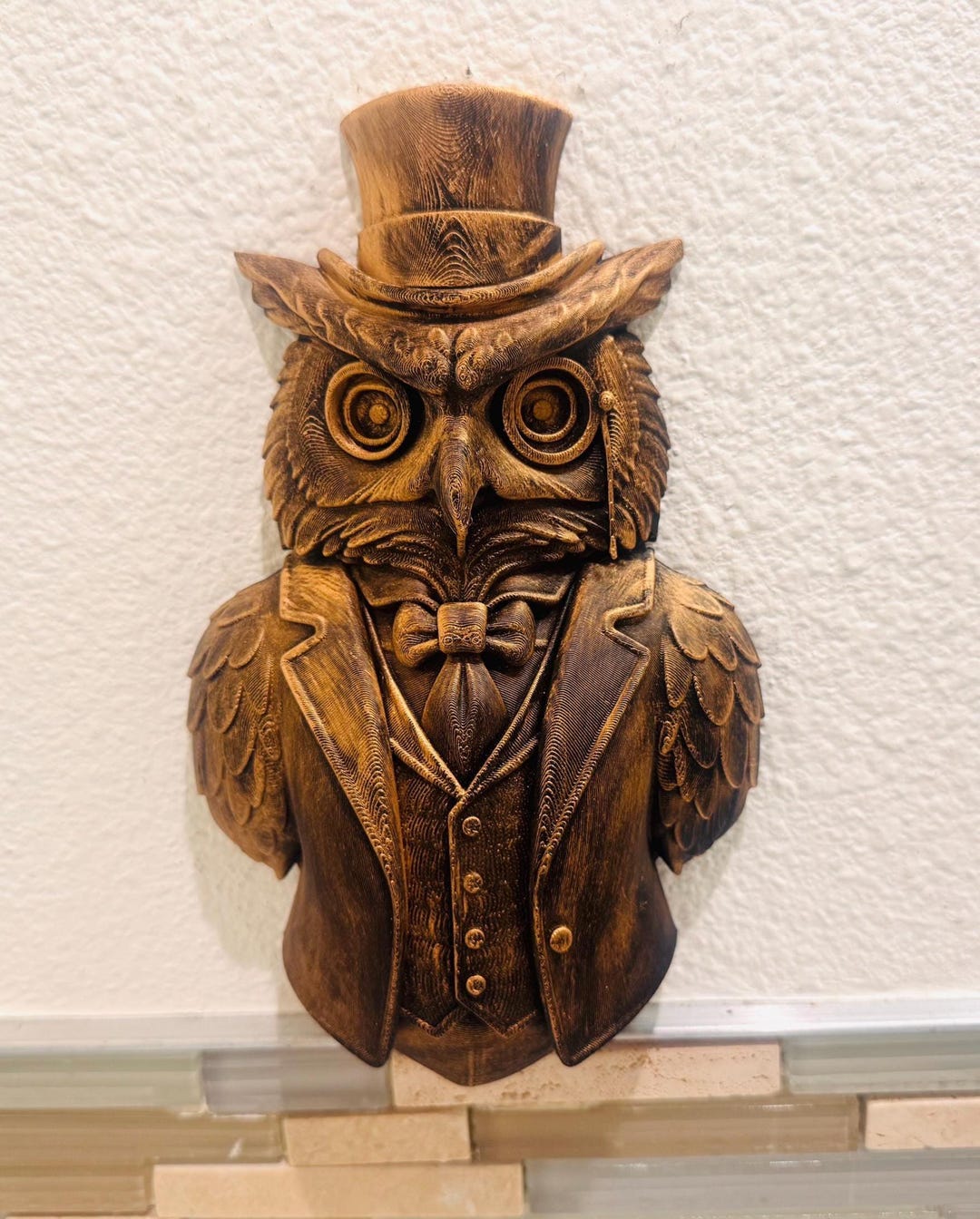 Hand Painted Victorian Owl Wall Sculpture | Steampunk Gentleman Bird ...