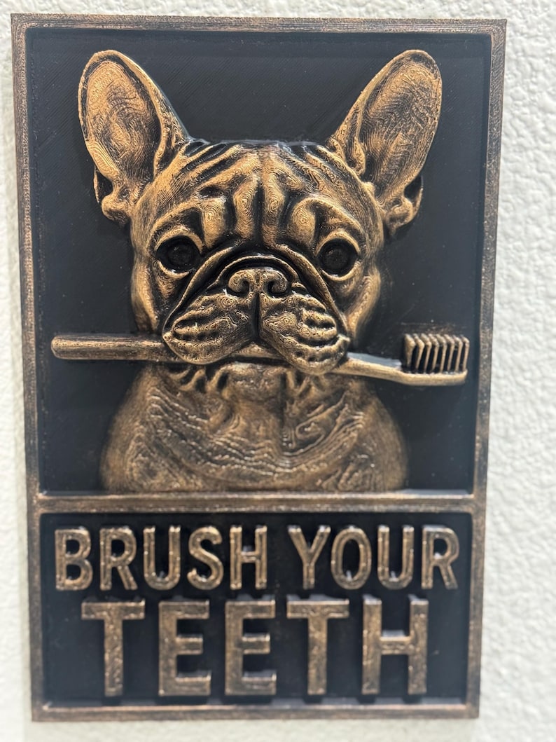 French Bulldog "brush Your Teeth" 3D Wall Plaque - Dog Bathroom Decor ...