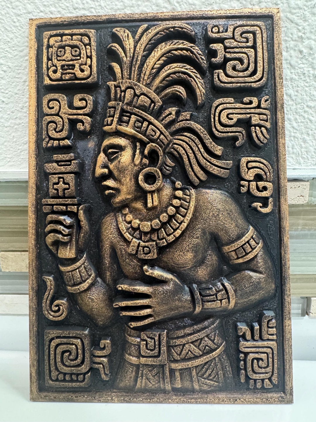 Aztec Warrior Wall Art | Gold and Black Relief Sculpture | Ancient ...