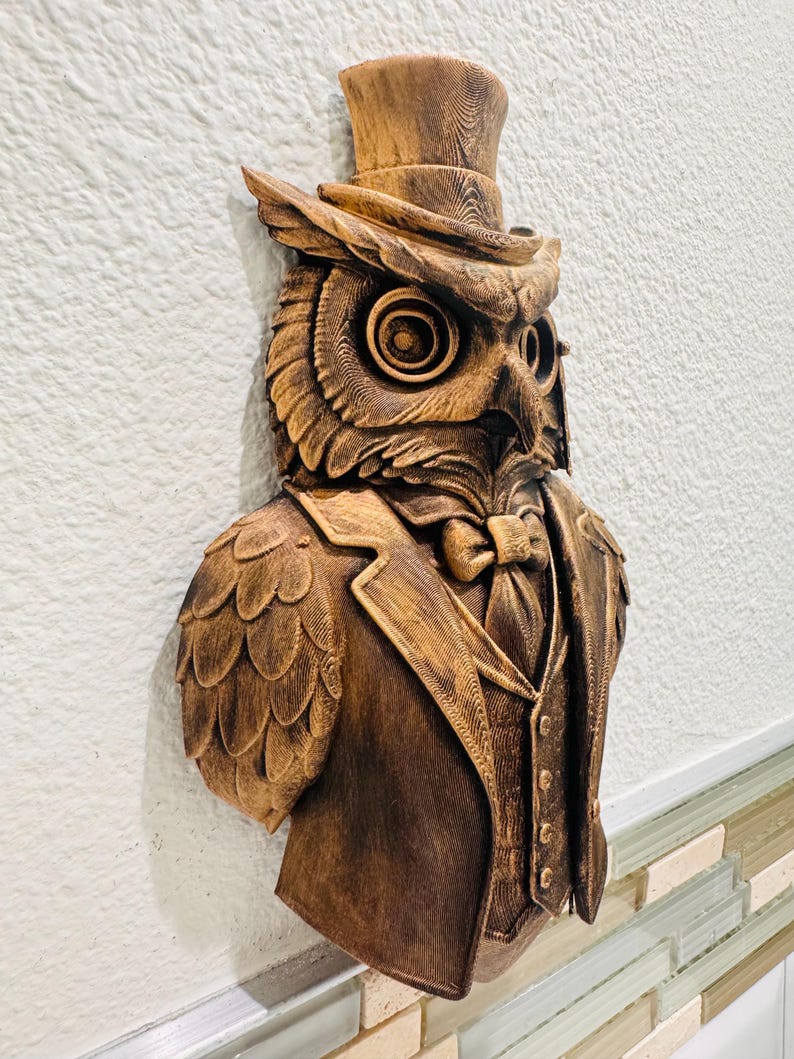 Hand Painted Victorian Owl Wall Sculpture | Steampunk Gentleman Bird ...