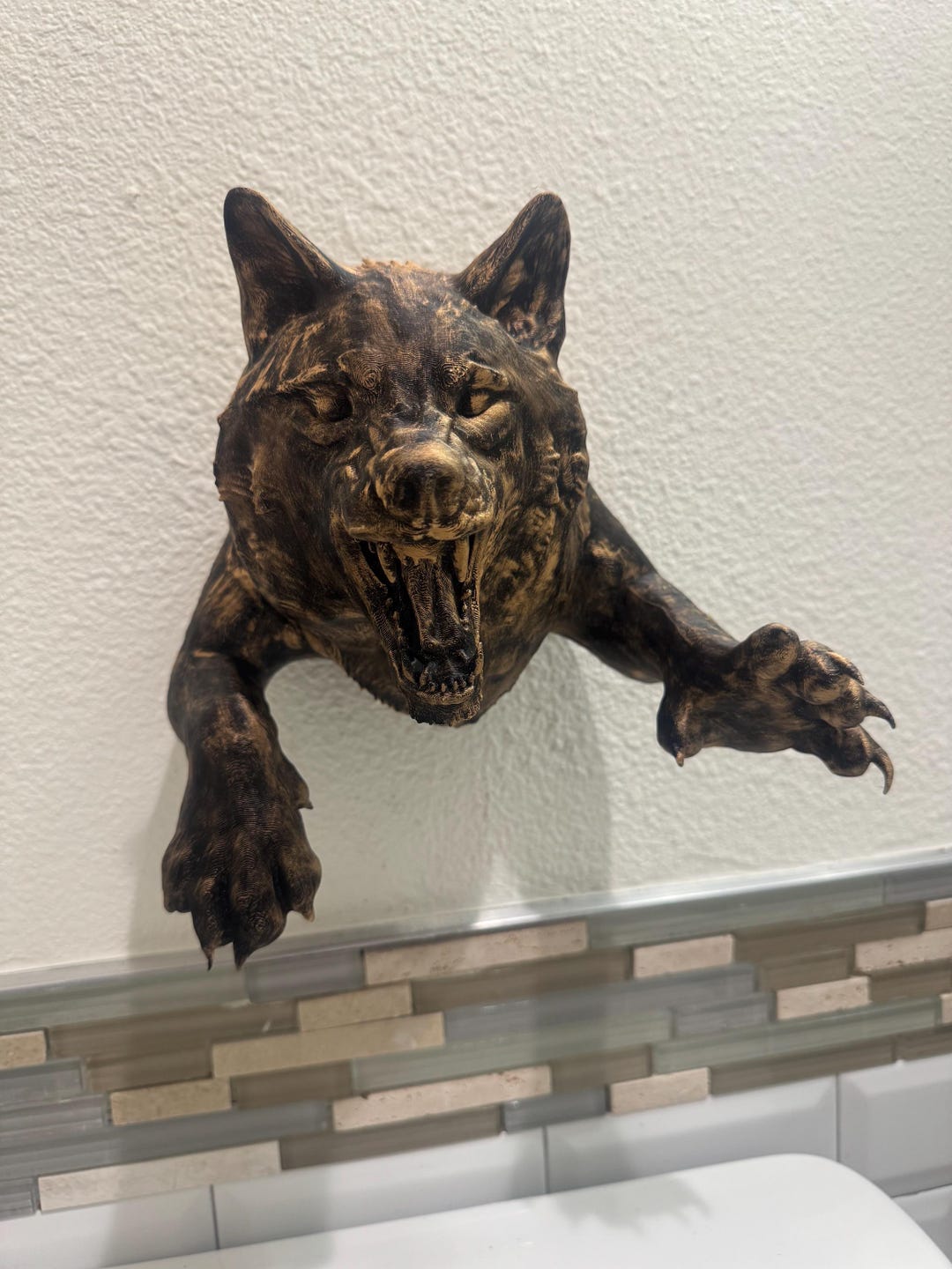 Hand Painted Fierce Wolf | Hanging Wall Mounted Sculpture | Wolf Home ...
