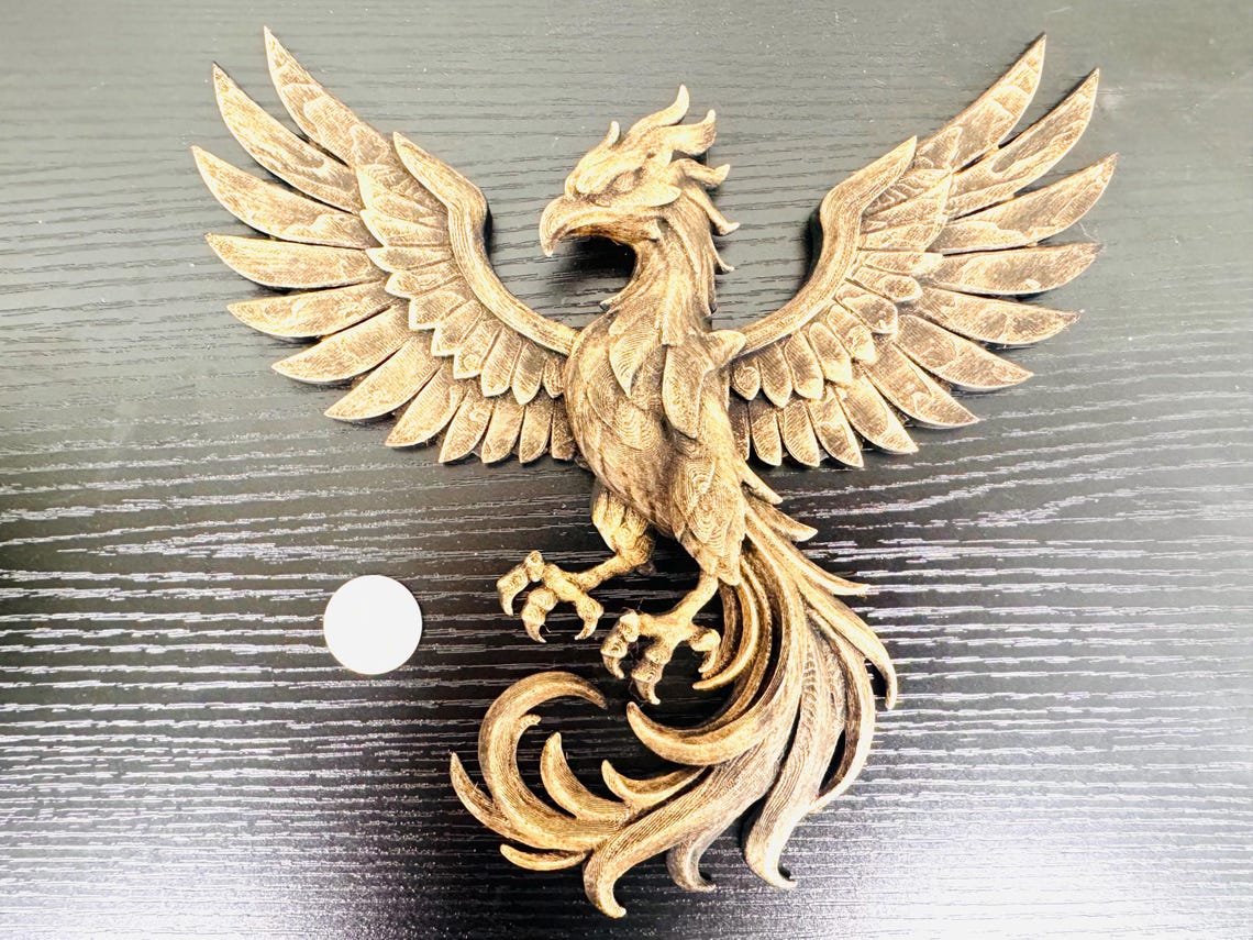 Hand Painted Phoenix Wall Art | Mythical Bird Sculpture | Rising ...