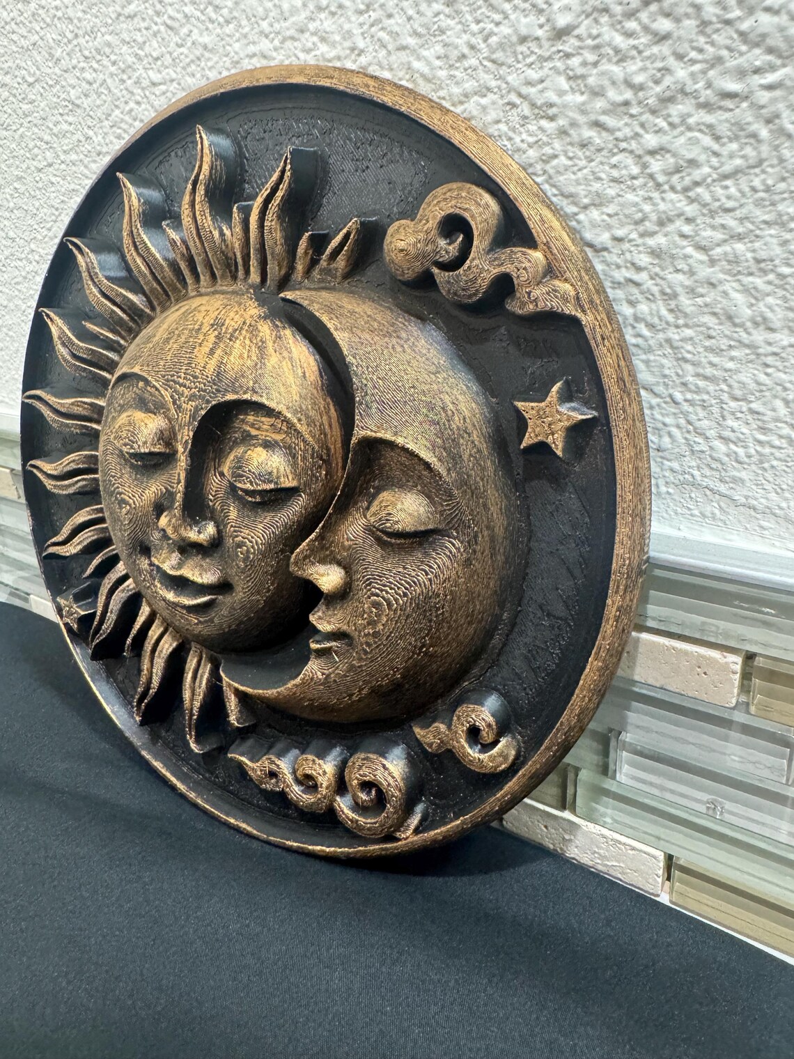 Sun and Moon Wall Art | 3D Relief Sculpture | Celestial Decor | 8” Gold ...
