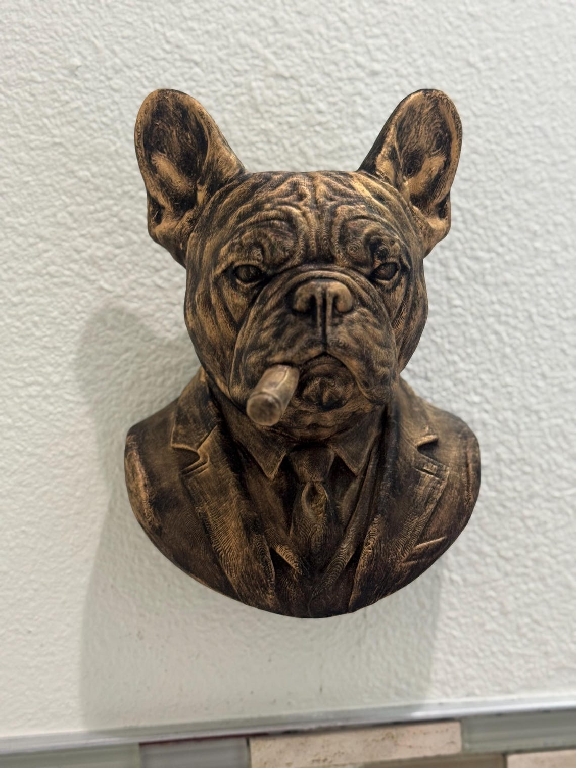 French Bulldog Gentleman Wall Sculpture | Dog in Suit With Cigar ...