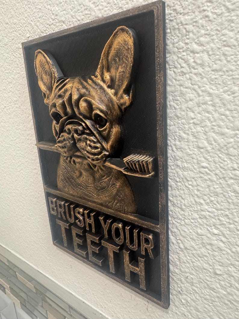 French Bulldog "brush Your Teeth" 3D Wall Plaque - Dog Bathroom Decor ...