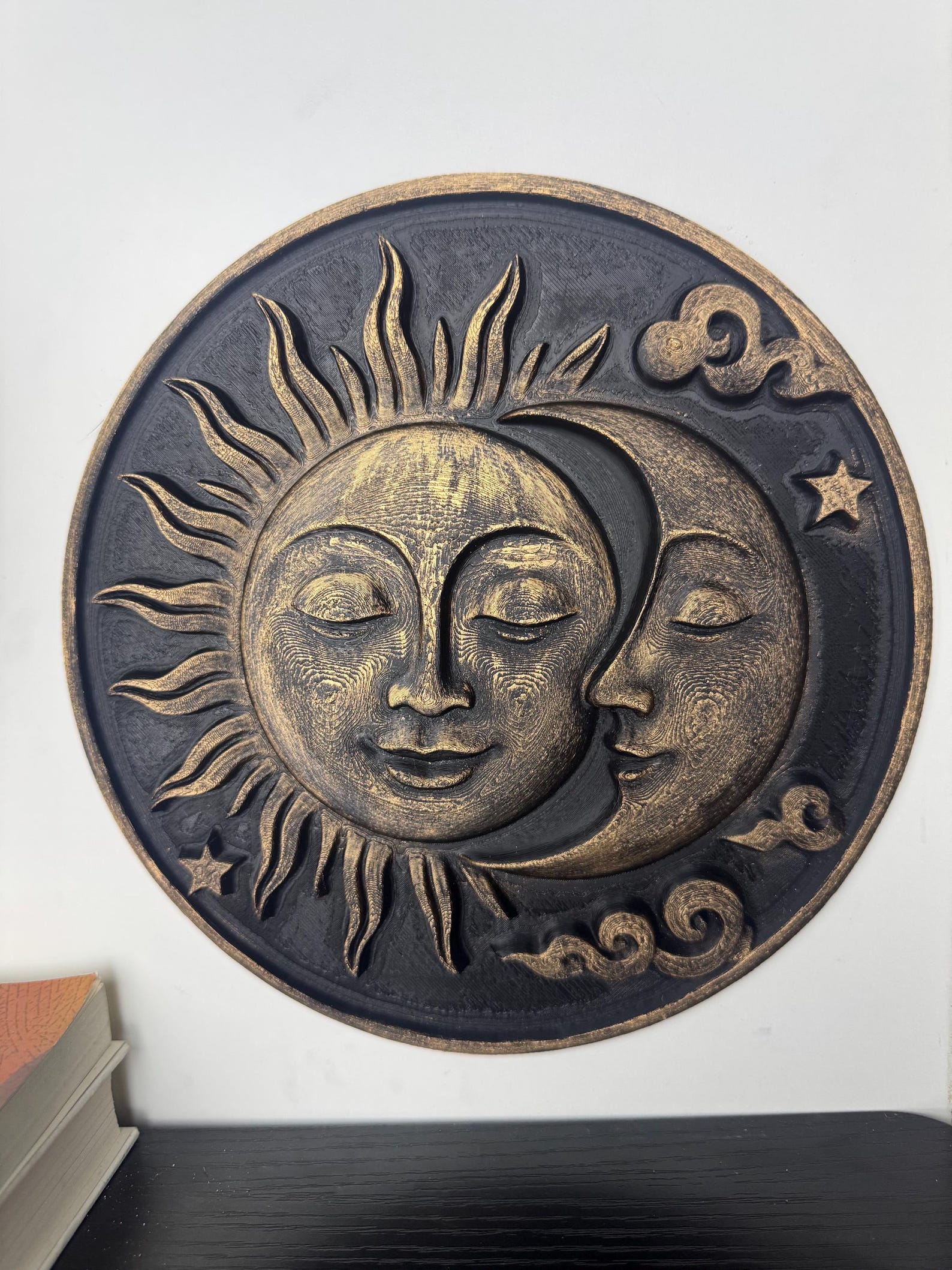 Sun and Moon Wall Art | 3D Relief Sculpture | Celestial Decor | 8” Gold ...