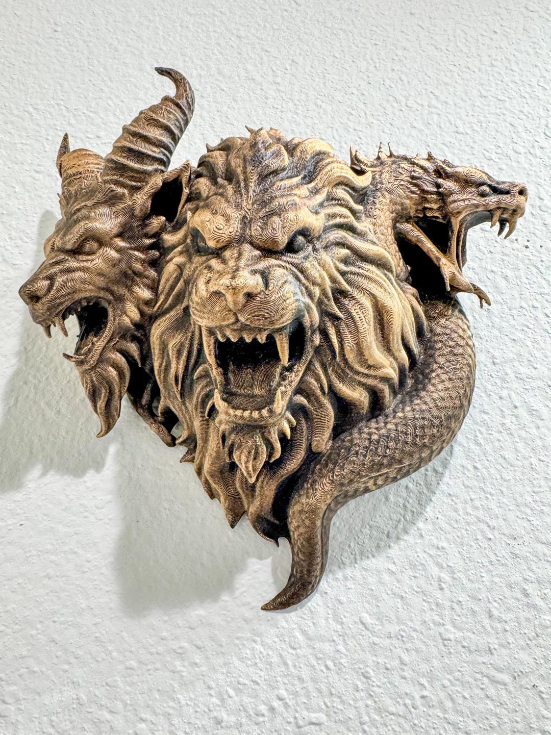 Three-headed Chimera Wall Sculpture - Gothic Mythical Beast Decor ...