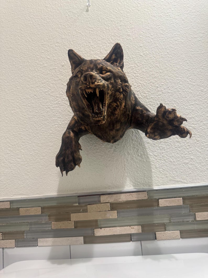 Hand Painted Fierce Wolf | Hanging Wall Mounted Sculpture | Wolf Home ...