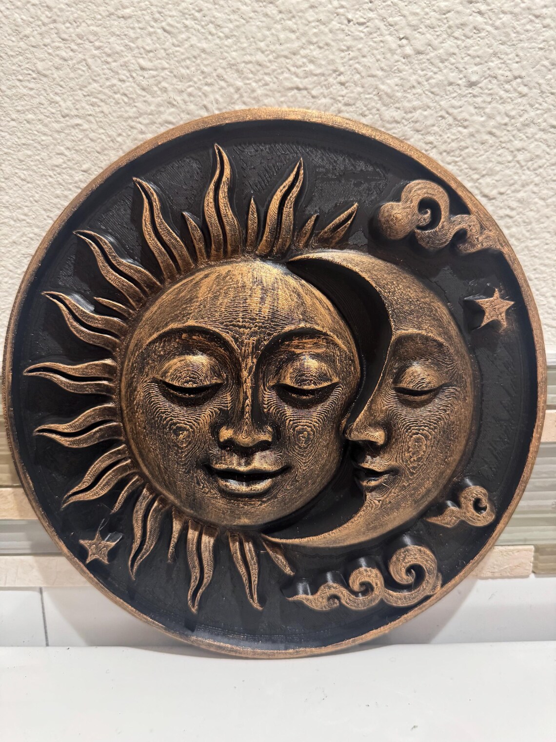 Sun and Moon Wall Art | 3D Relief Sculpture | Celestial Decor | 8” Gold ...