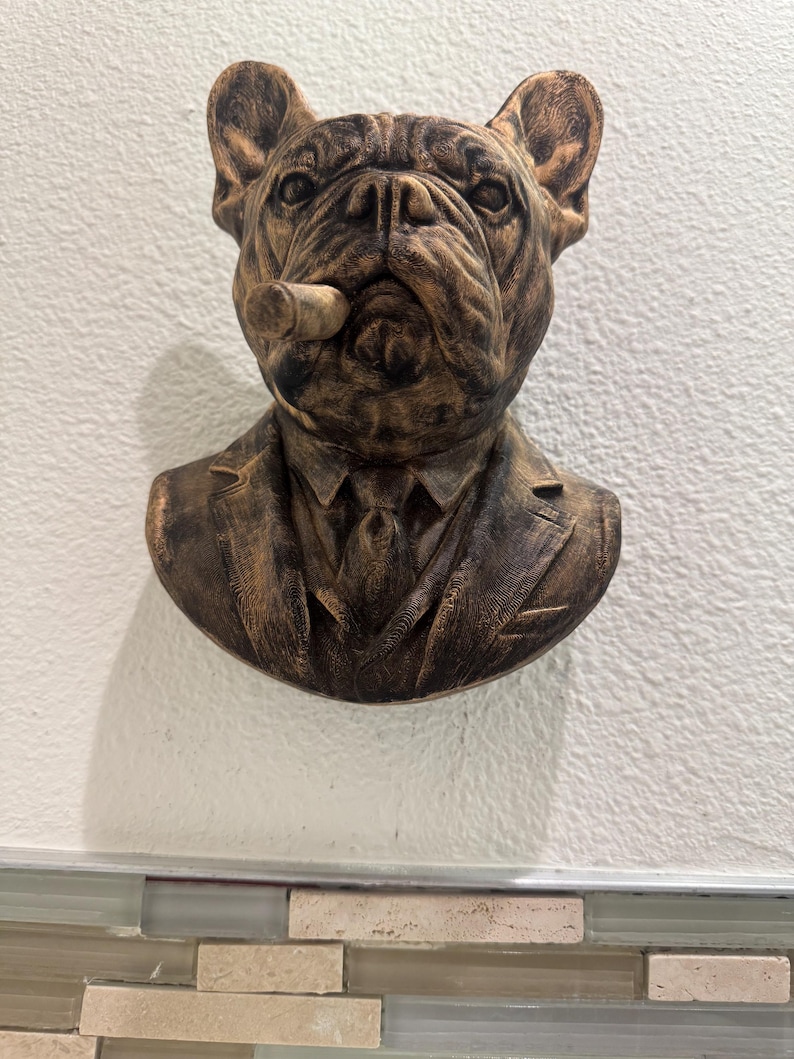 French Bulldog Gentleman Wall Sculpture | Dog in Suit With Cigar ...