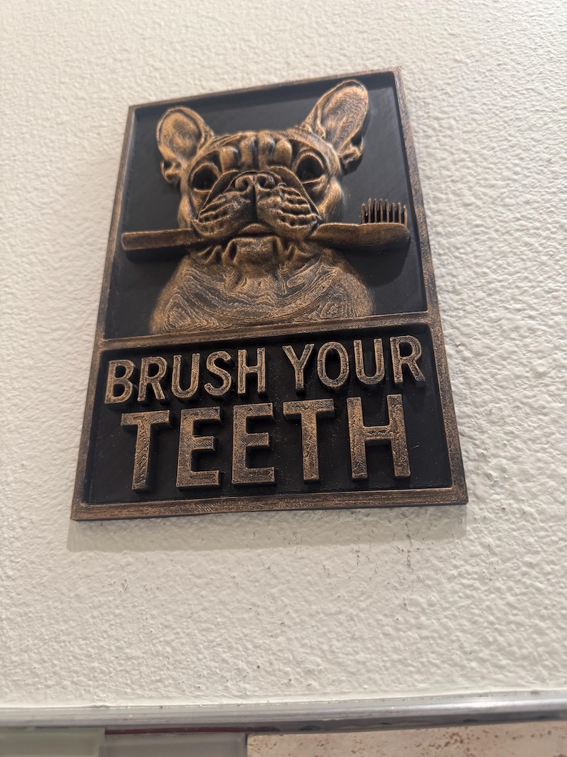 French Bulldog "brush Your Teeth" 3D Wall Plaque - Dog Bathroom Decor ...