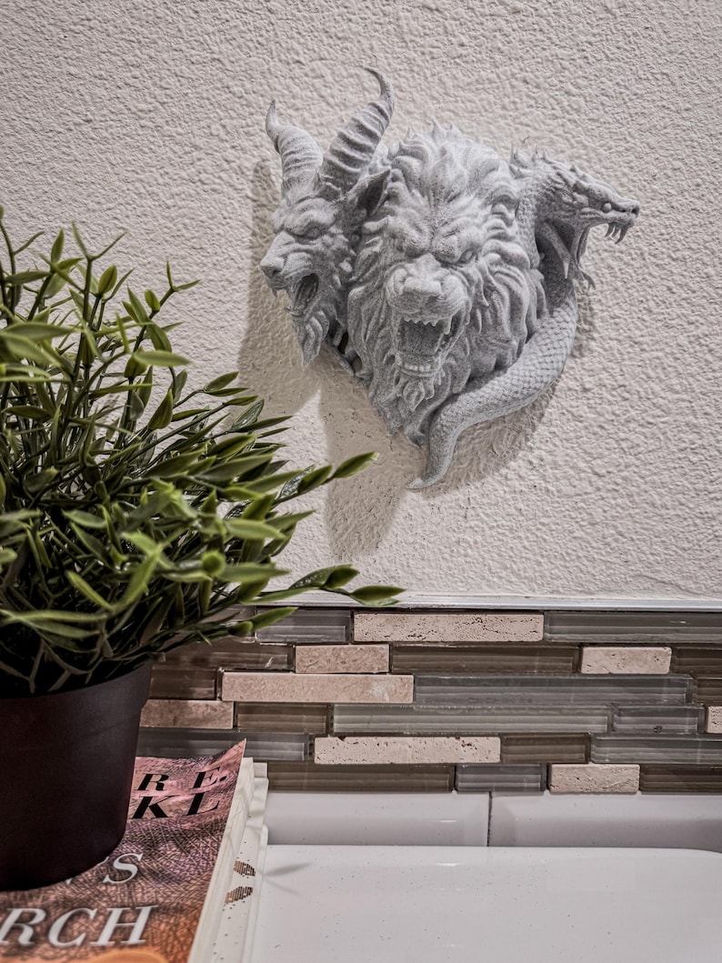 Chimera Wall Sculpture - Stone Finish Mythical Beast Decor- Gothic ...