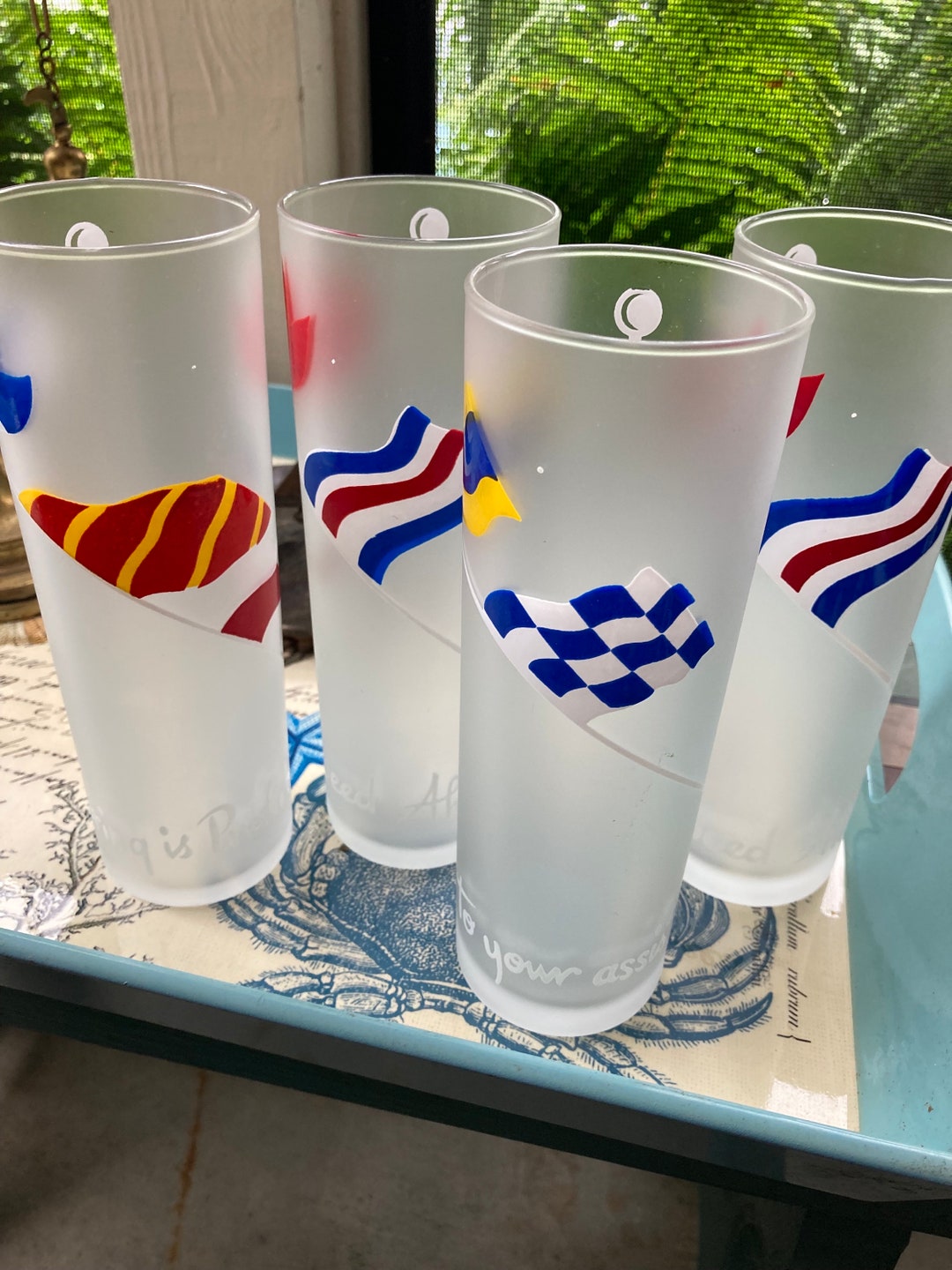 Nautical Libbey Frosted Signal Flag Glasses Set-4 - Etsy