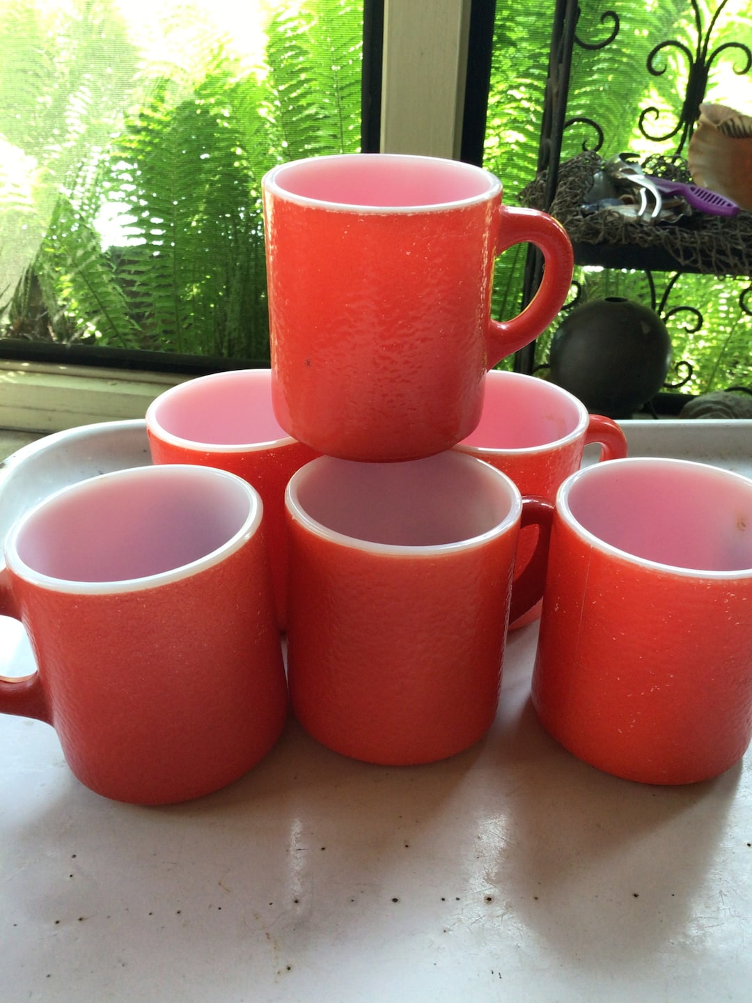Hazel Atlas Red Orange Peel Mugs Set of 6 - Etsy