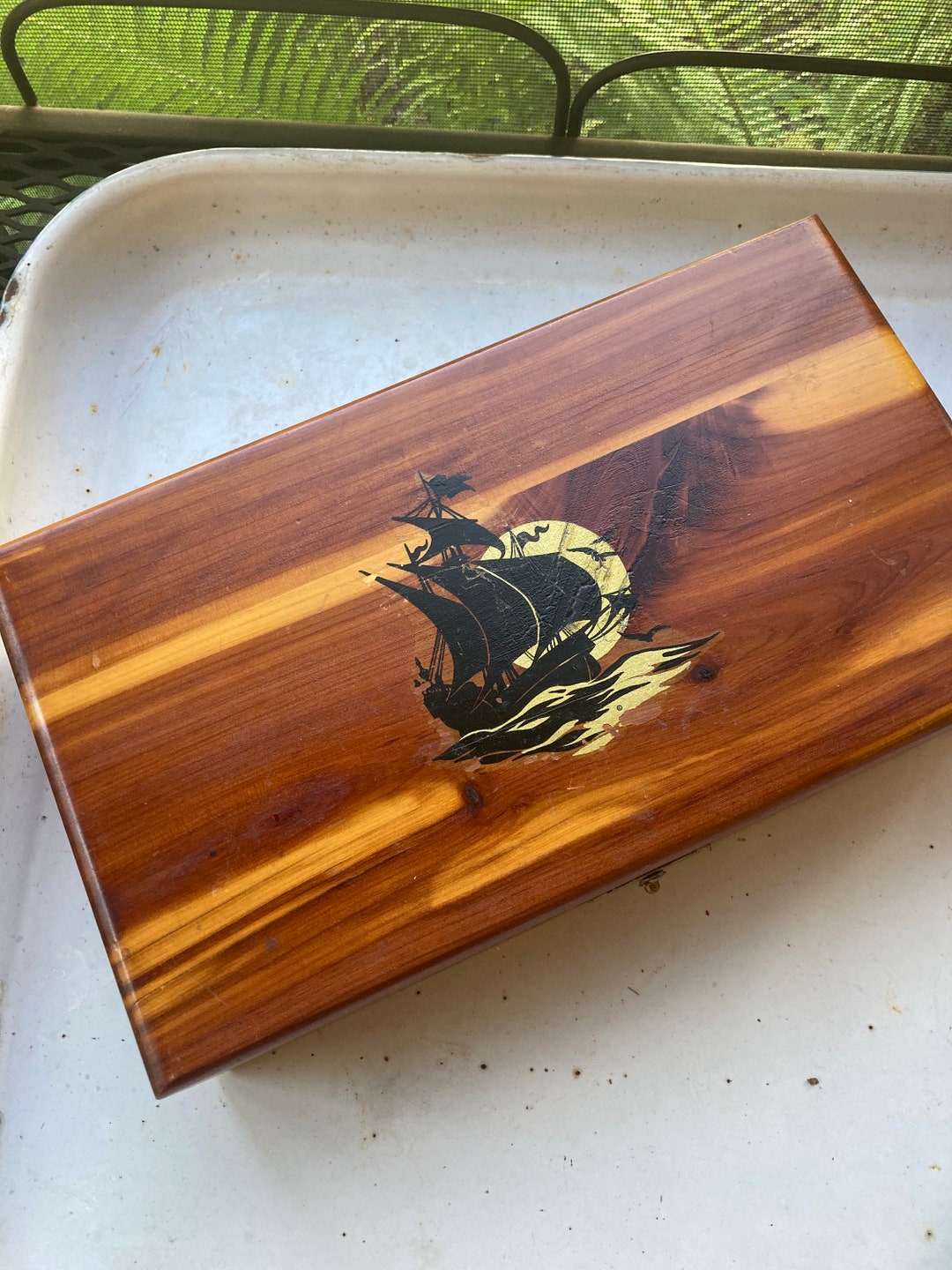 Cedar Cigar Box Ship Motif - Etsy
