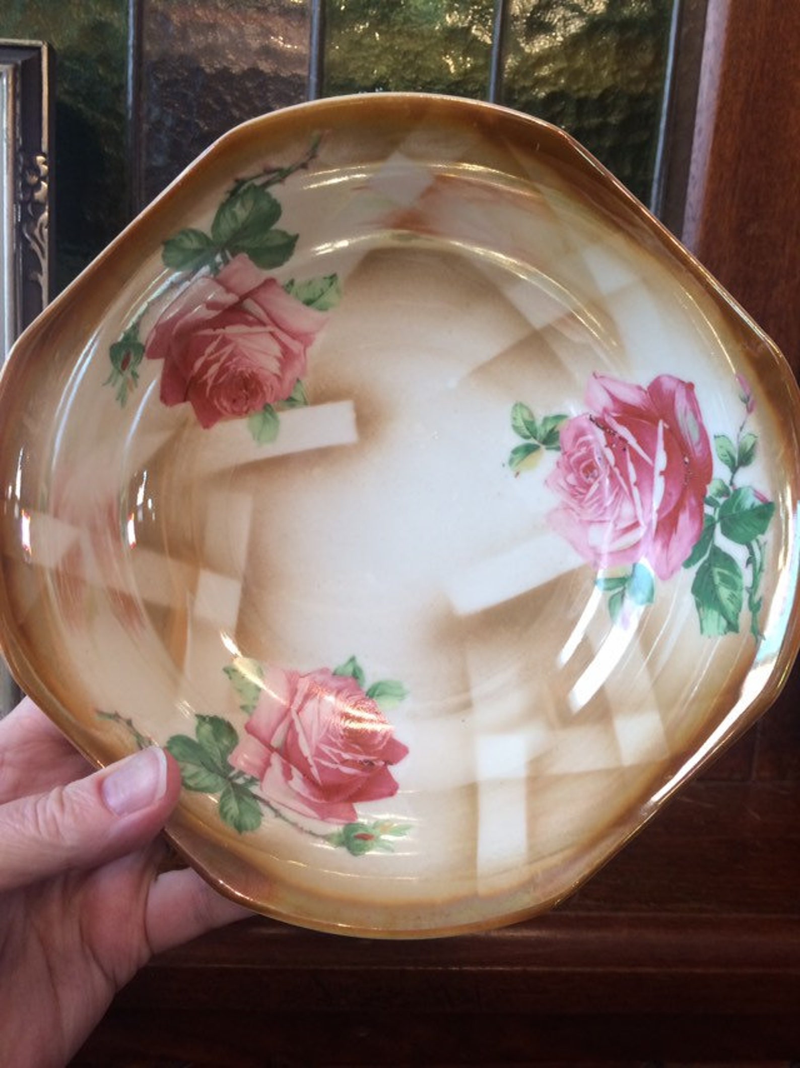 German Lusterware Art Deco Bowl With Roses - Etsy