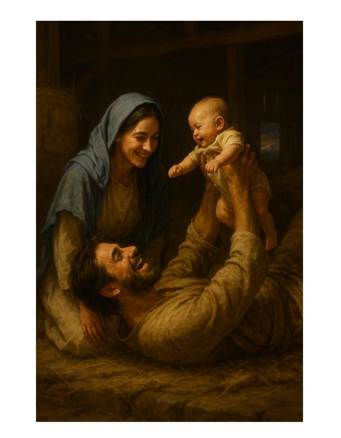 Joseph and Marry Play With Baby Jesus: Christian Fine Art Print ...