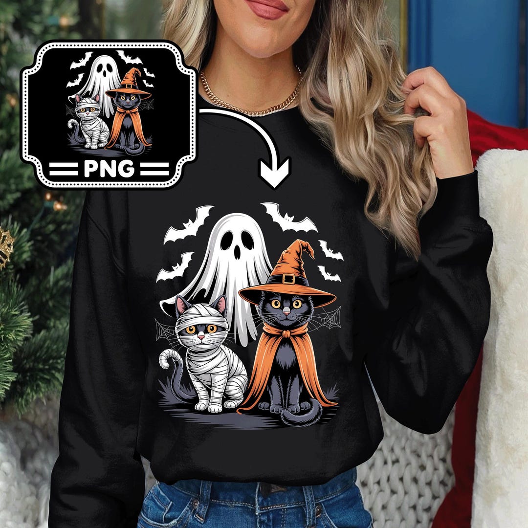 Halloween Cat PNG, Witch Cat Clipart, Mummy Cat Spooky Design, Black ...