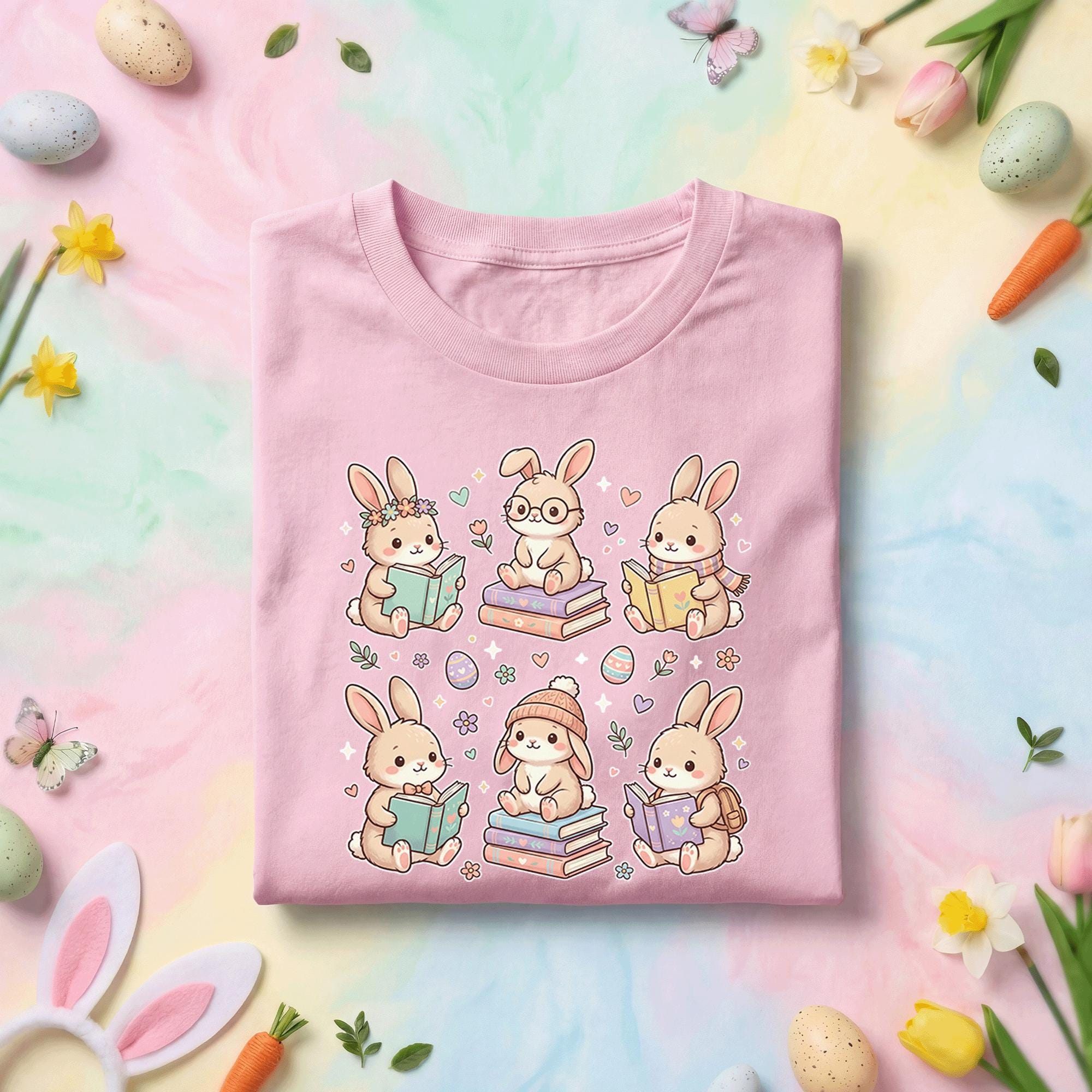 Cute Reading Bunny Clipart PNG Easter Bunny Reading Set Kawaii Bunny ...