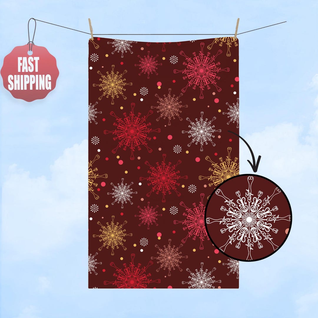 Subtle F*ck Trump Red Snowflake Dish Towel, Christmas Home Decor ...