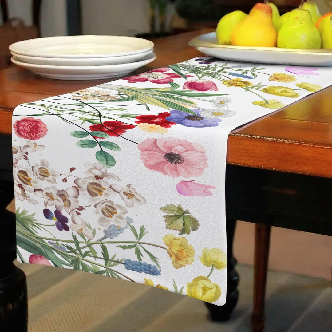 Floral Table Runner Spring Table Decor Botanical Table Runner Farmhouse ...