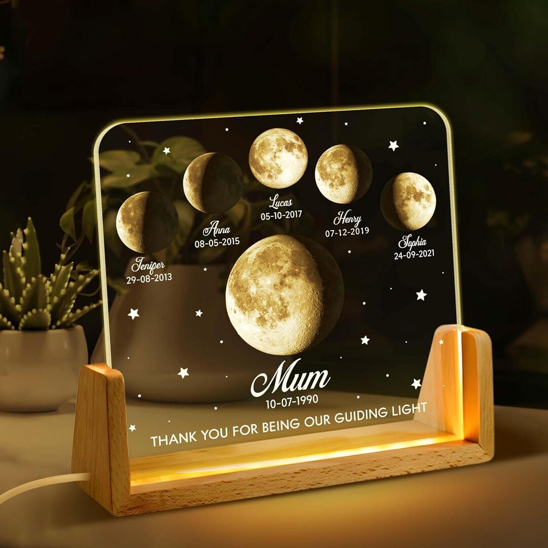 Custom Moons Phase by Date LED Night Light, Personalized Moons Phase ...