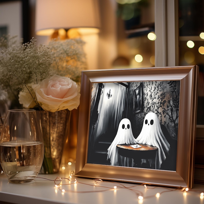 Vintage Ghost Séance Art Print, Spooky Parlor Ghost Painting, Haunted ...