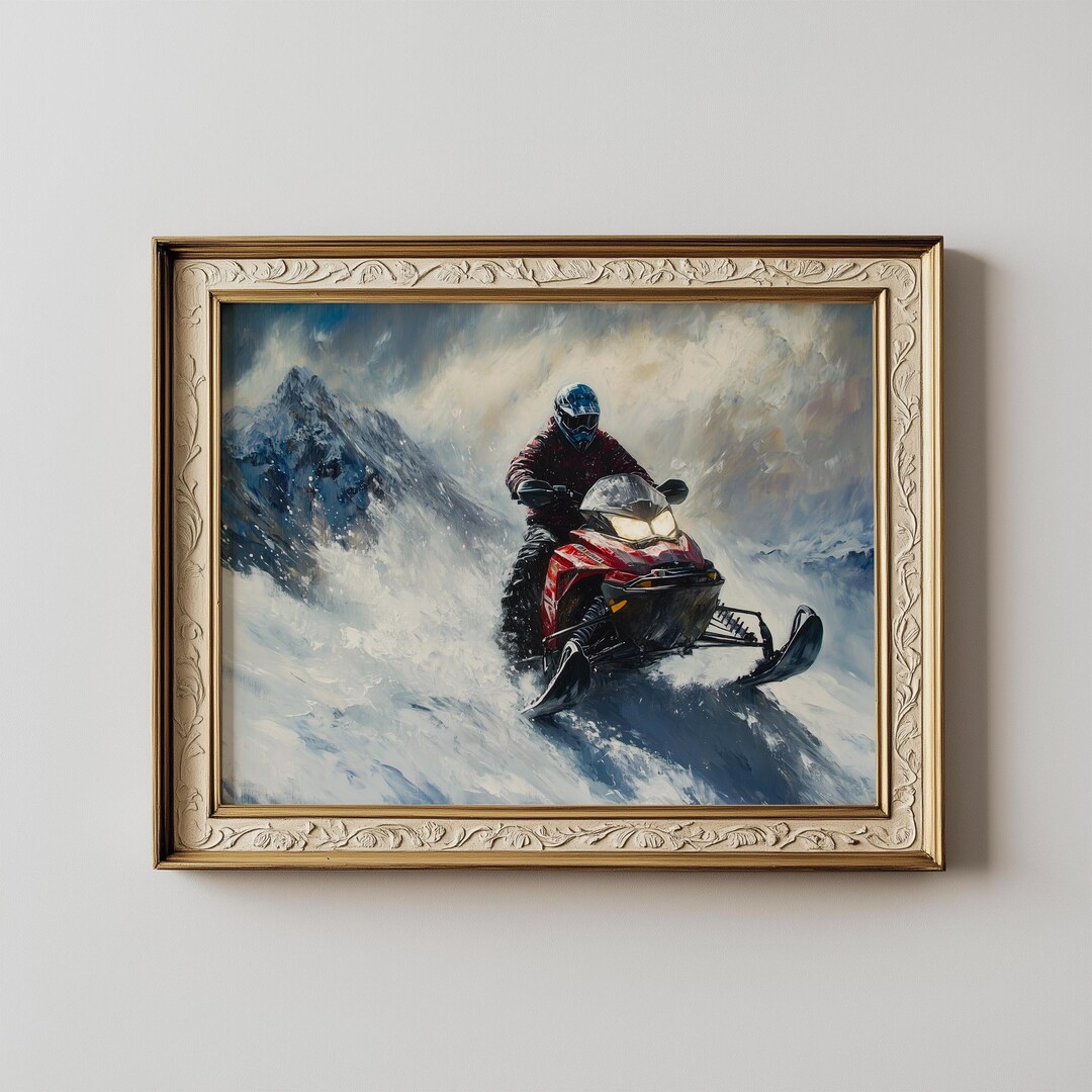 Dramatic Snowmobile Launch Print - Adventurous Winter Sports Art ...