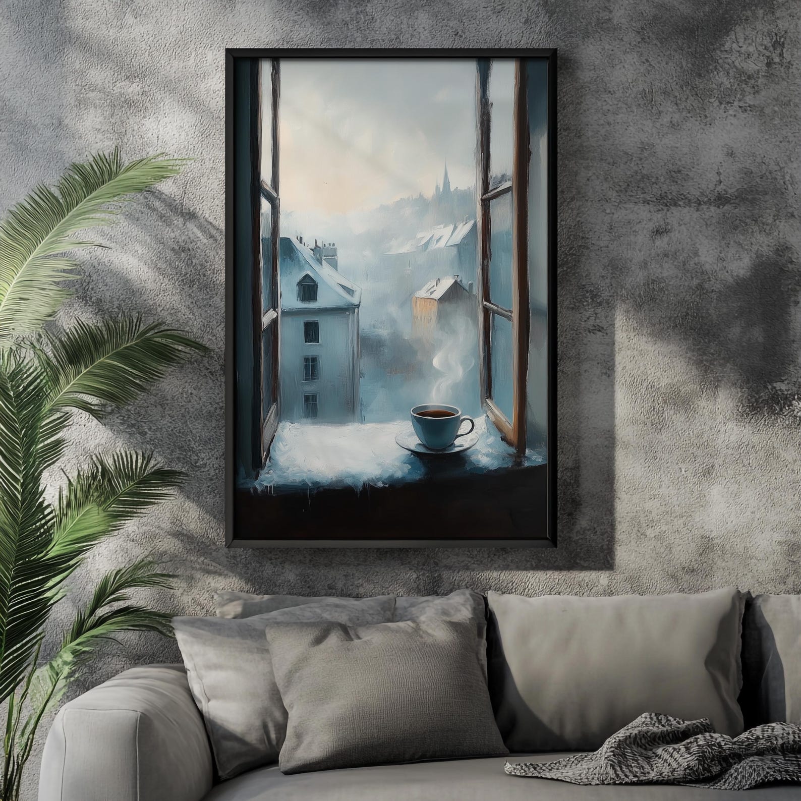 Moody Winter Window Scene Printable - Cozy Digital Wall Art, Calm Snowy ...