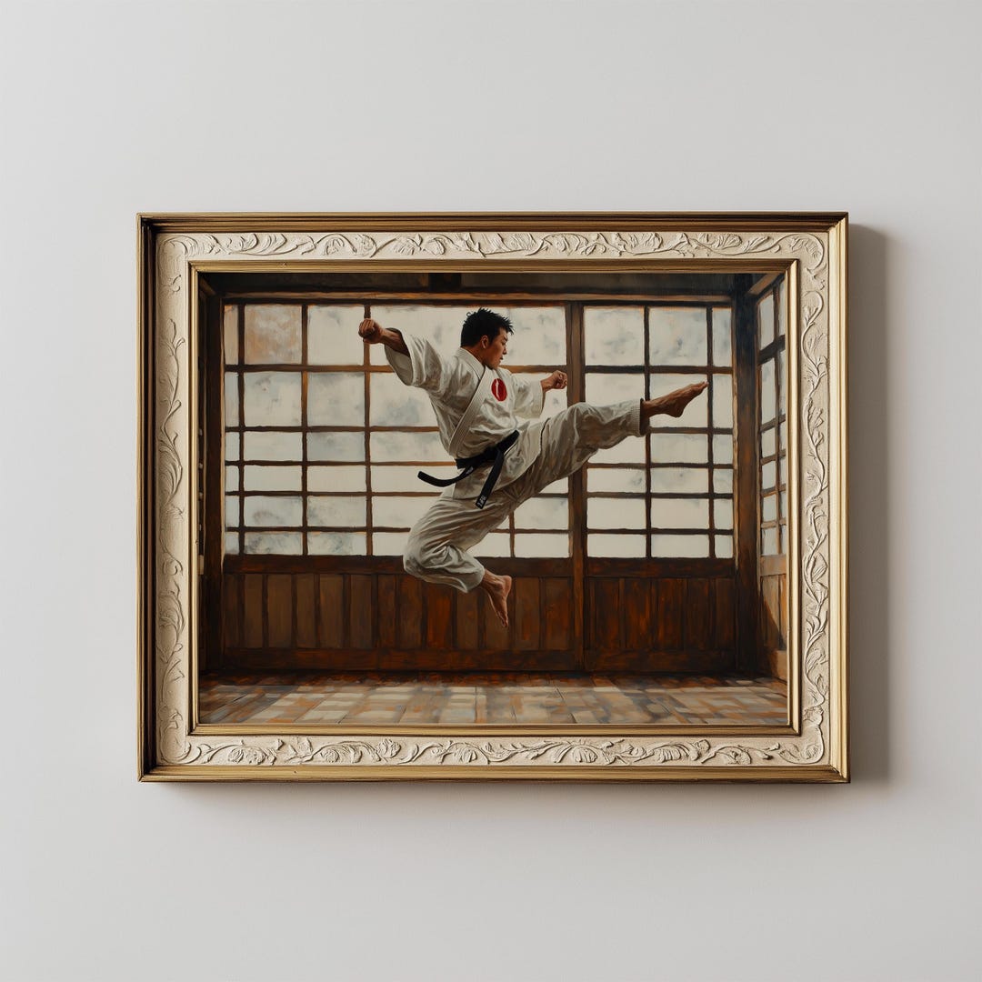 Martial Arts Flying Kick Printable Wall Art, Dynamic Dojo Scene ...