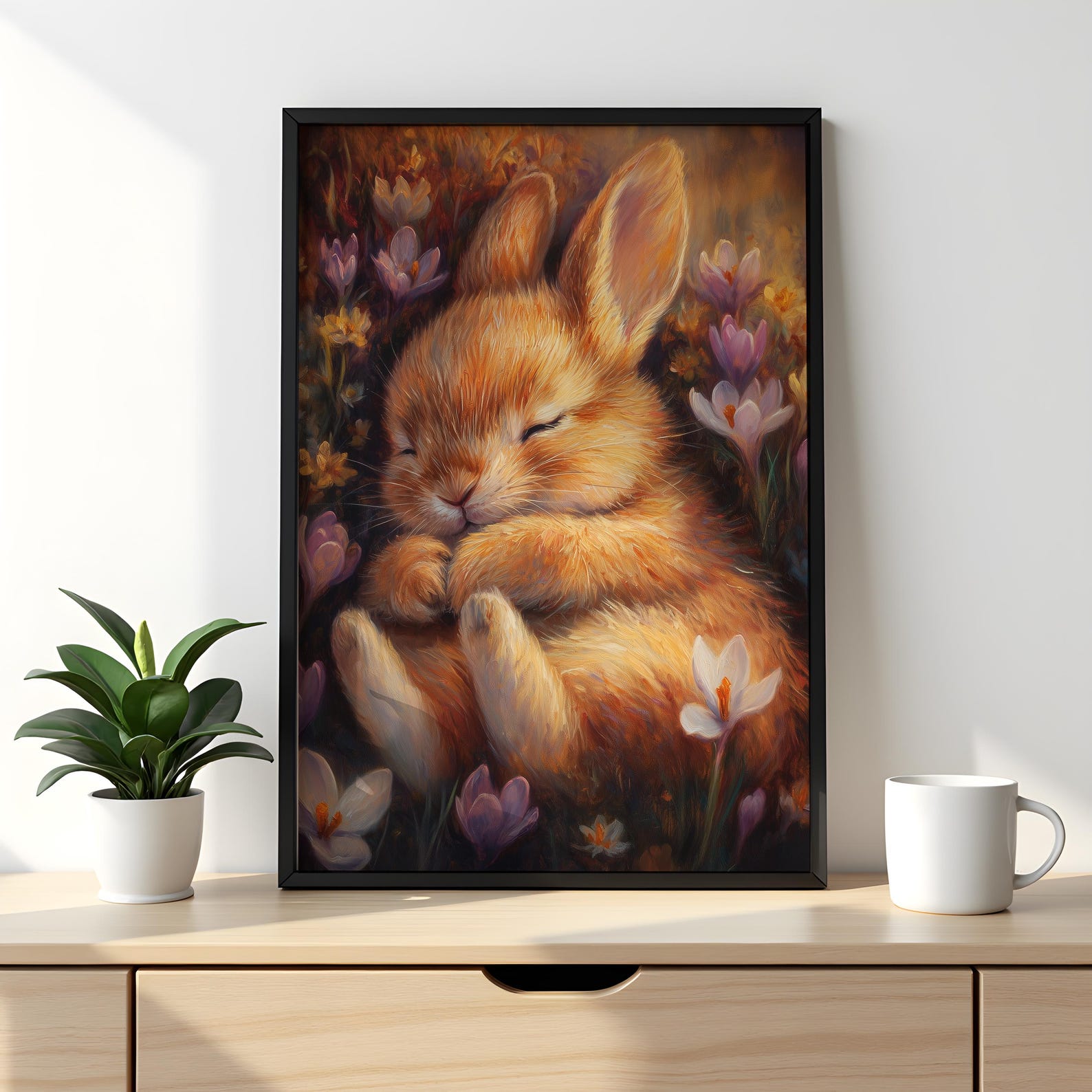 Vintage Cottagecore Rabbit in Floral Meadow - Cozy Nursery Wall Art ...