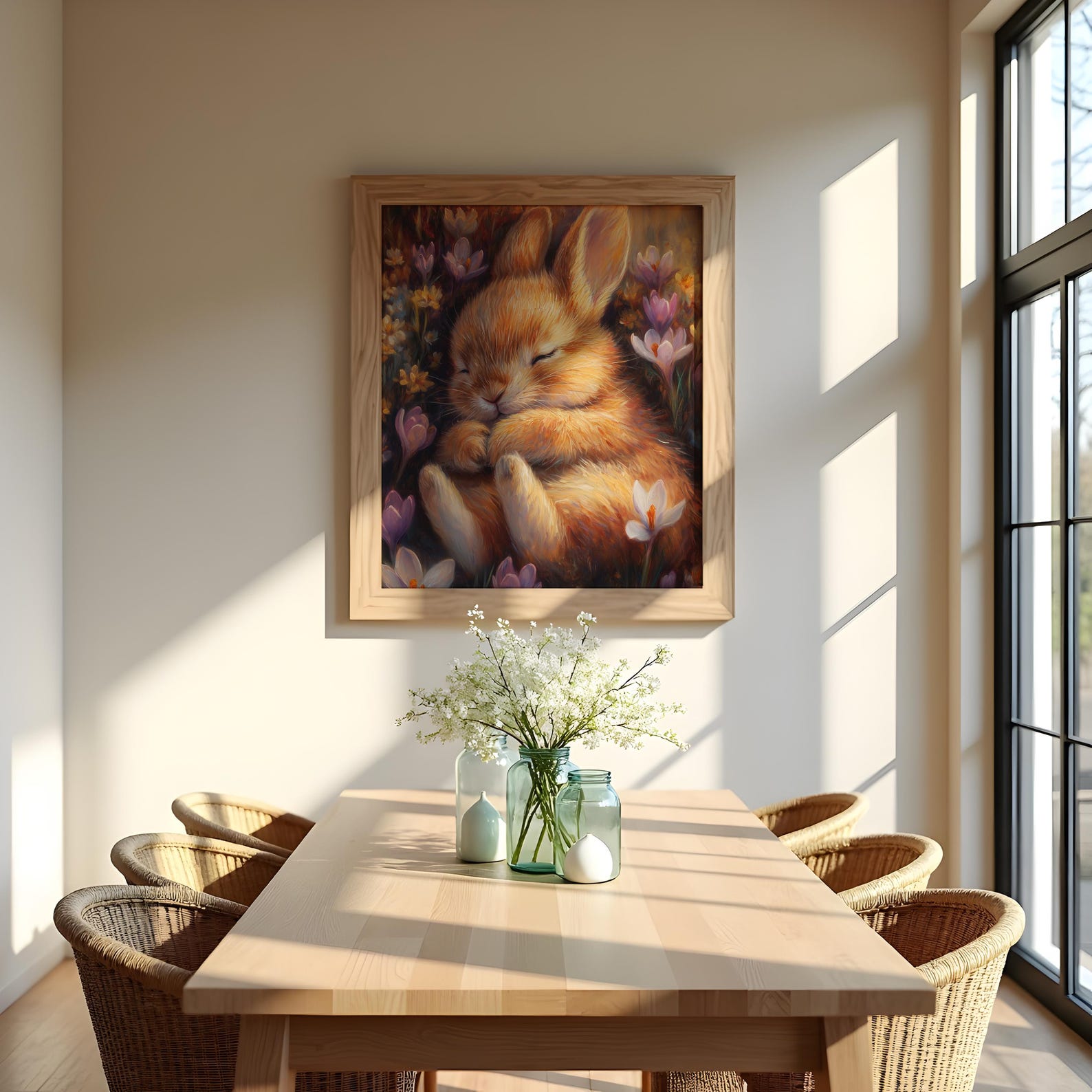 Vintage Cottagecore Rabbit in Floral Meadow - Cozy Nursery Wall Art ...