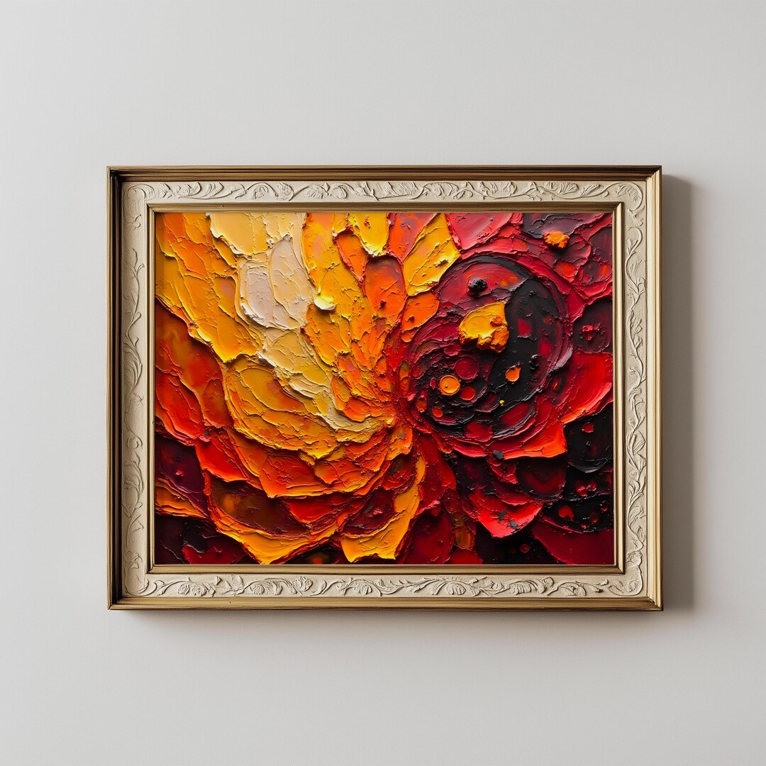 Textured Floral Painting – Abstract Red and Yellow Bloom (digital ...