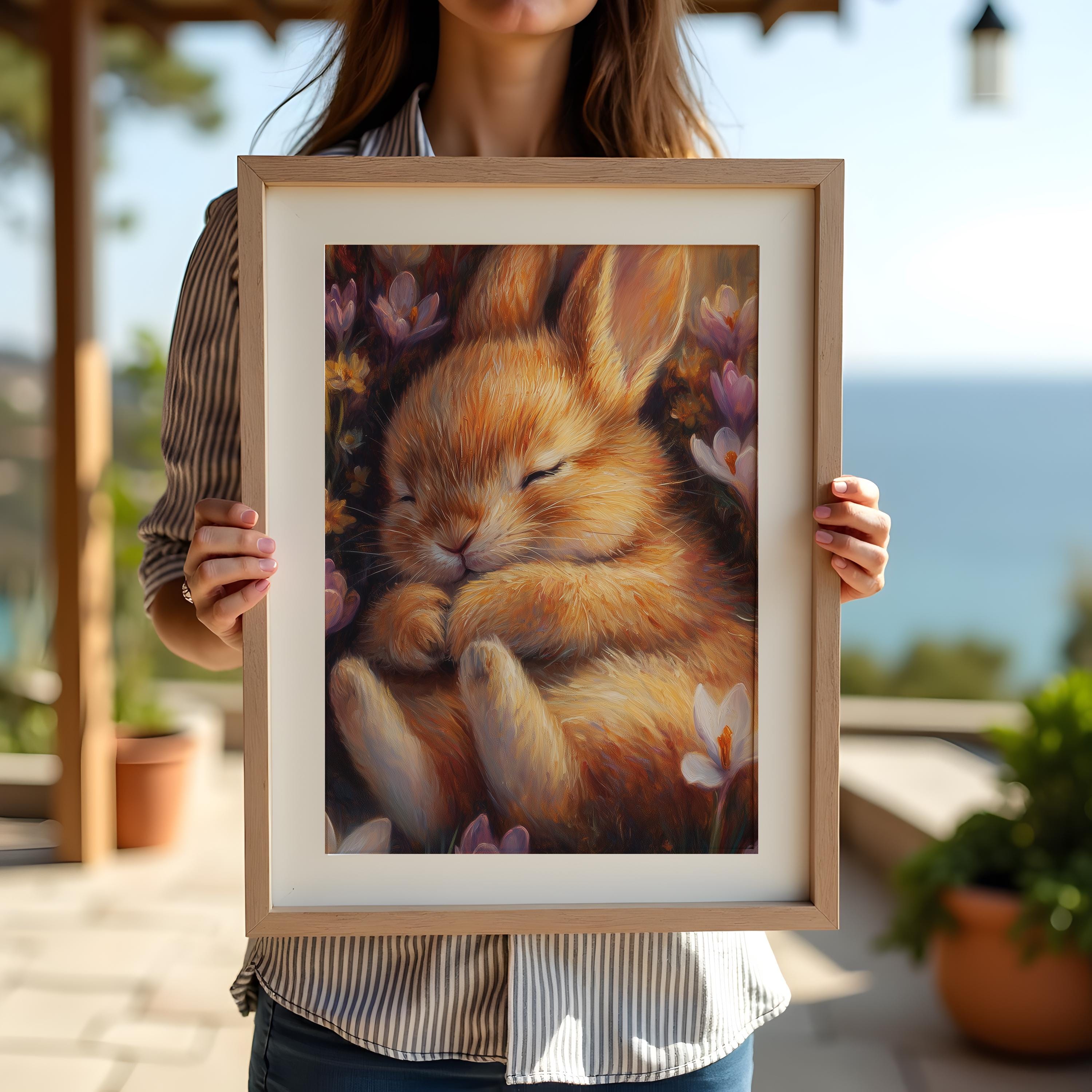 Vintage Cottagecore Rabbit in Floral Meadow - Cozy Nursery Wall Art ...
