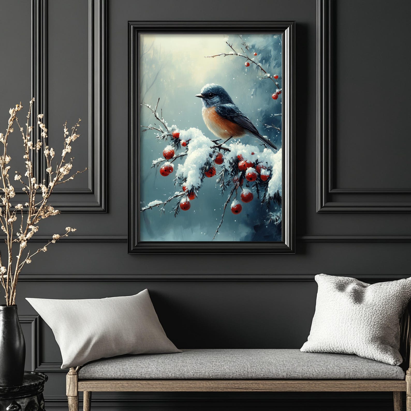 Cozy Winter Songbird Printable Art - Rustic Evergreen Scene, Nature ...