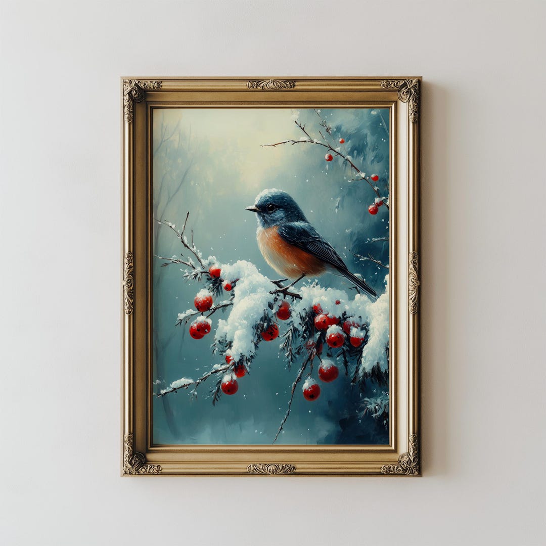 Cozy Winter Songbird Printable Art - Rustic Evergreen Scene, Nature ...