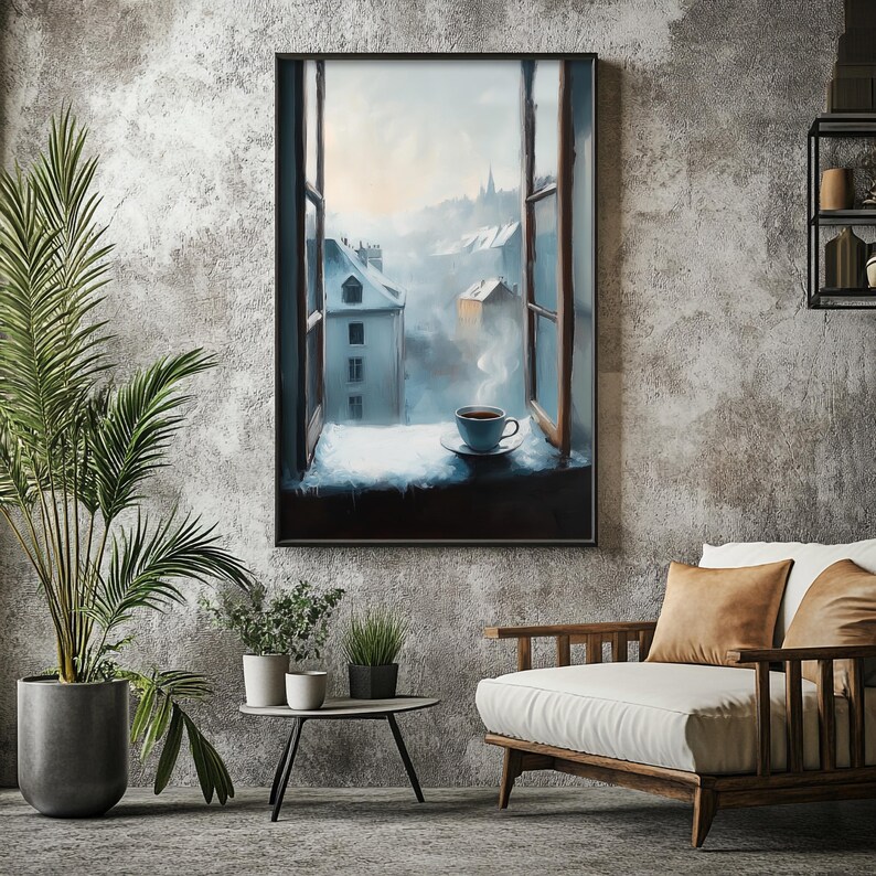 Moody Winter Window Scene Printable - Cozy Digital Wall Art, Calm Snowy ...