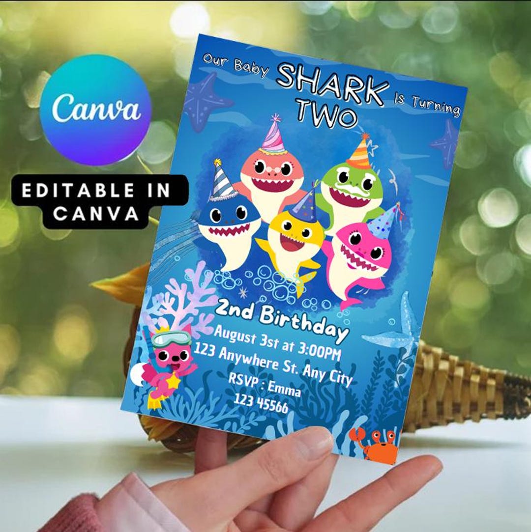 Baby Shark Birthday Invitation Template: Editable Canva Print (digital ...