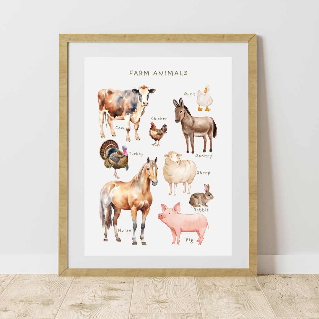Farm Animals Poster, Educational Poster, Nursery Wall Art, Playroom ...