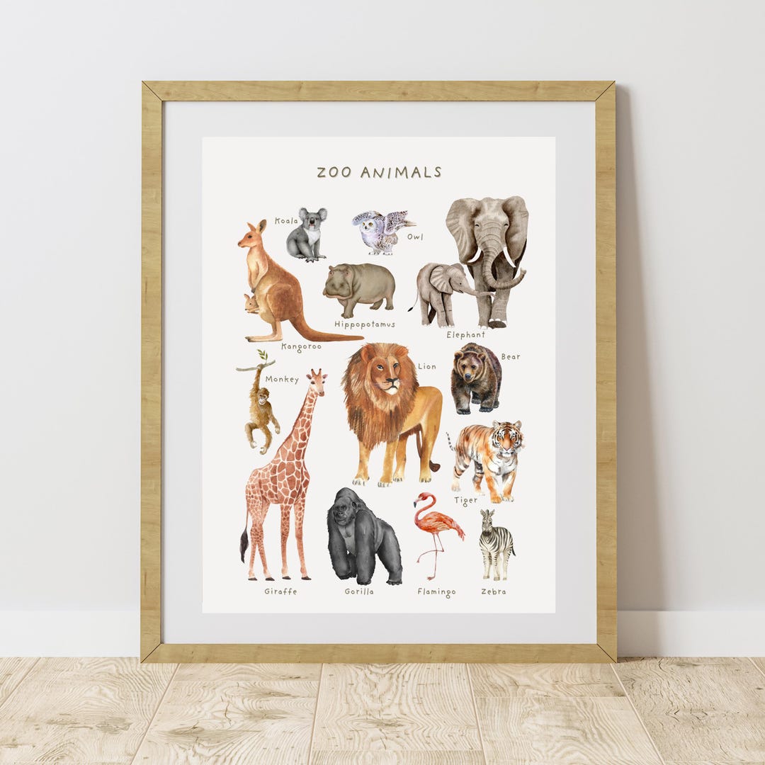 Zoo Animals Poster, Educational Poster, Nursery Wall Art, Playroom ...