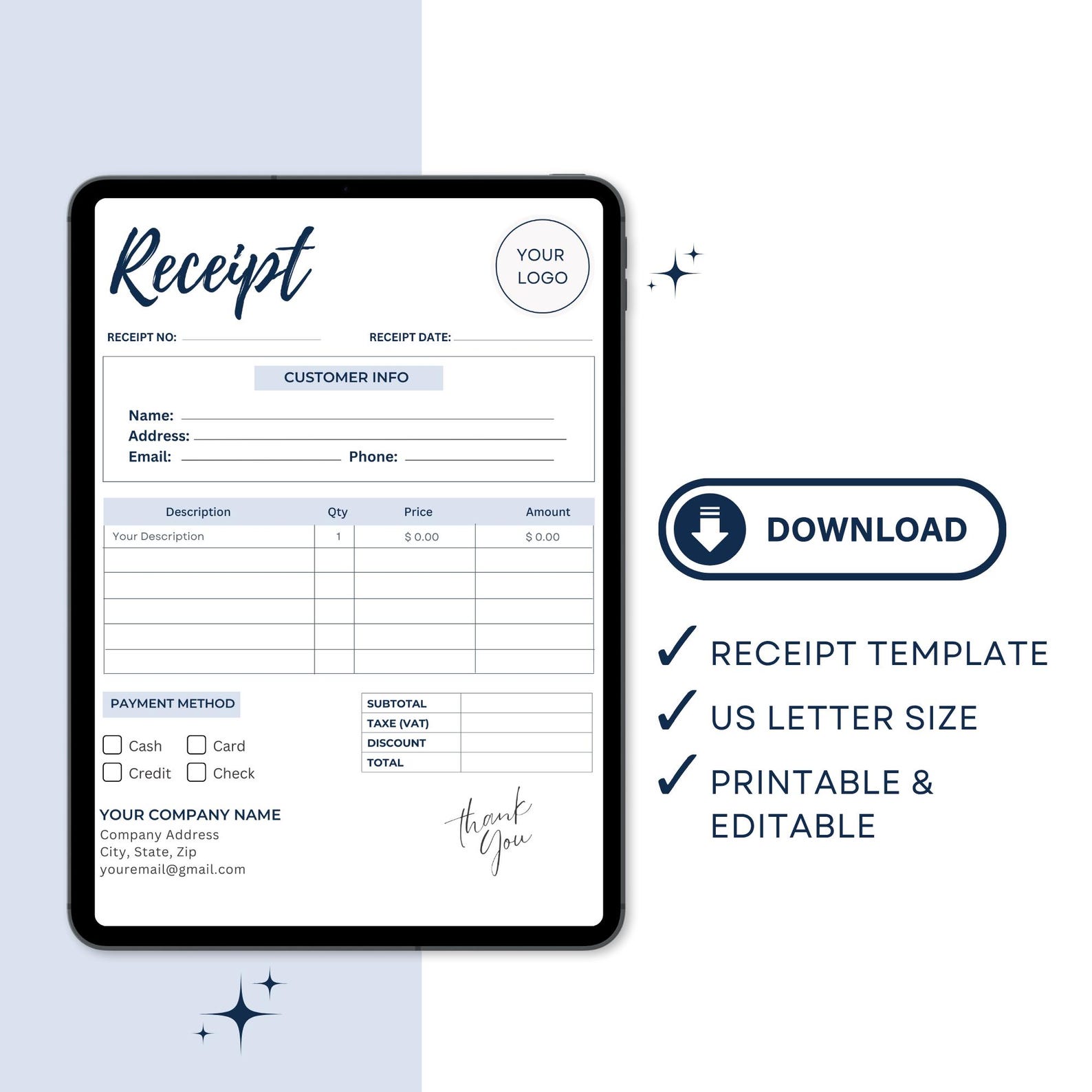 Editable Receipt Form Template | Receipt Template Canva | Printable ...