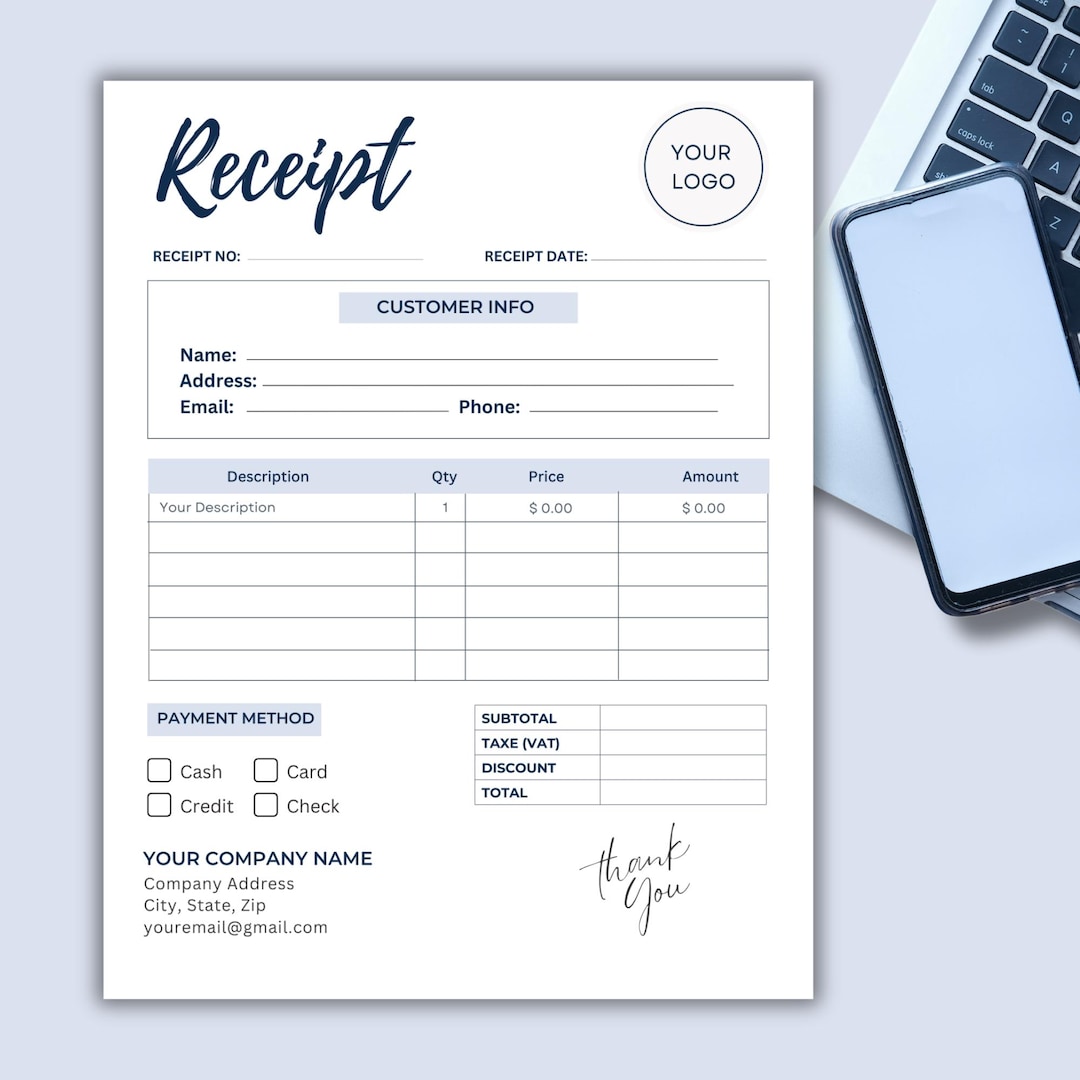 Editable Receipt Form Template | Receipt Template Canva | Printable ...