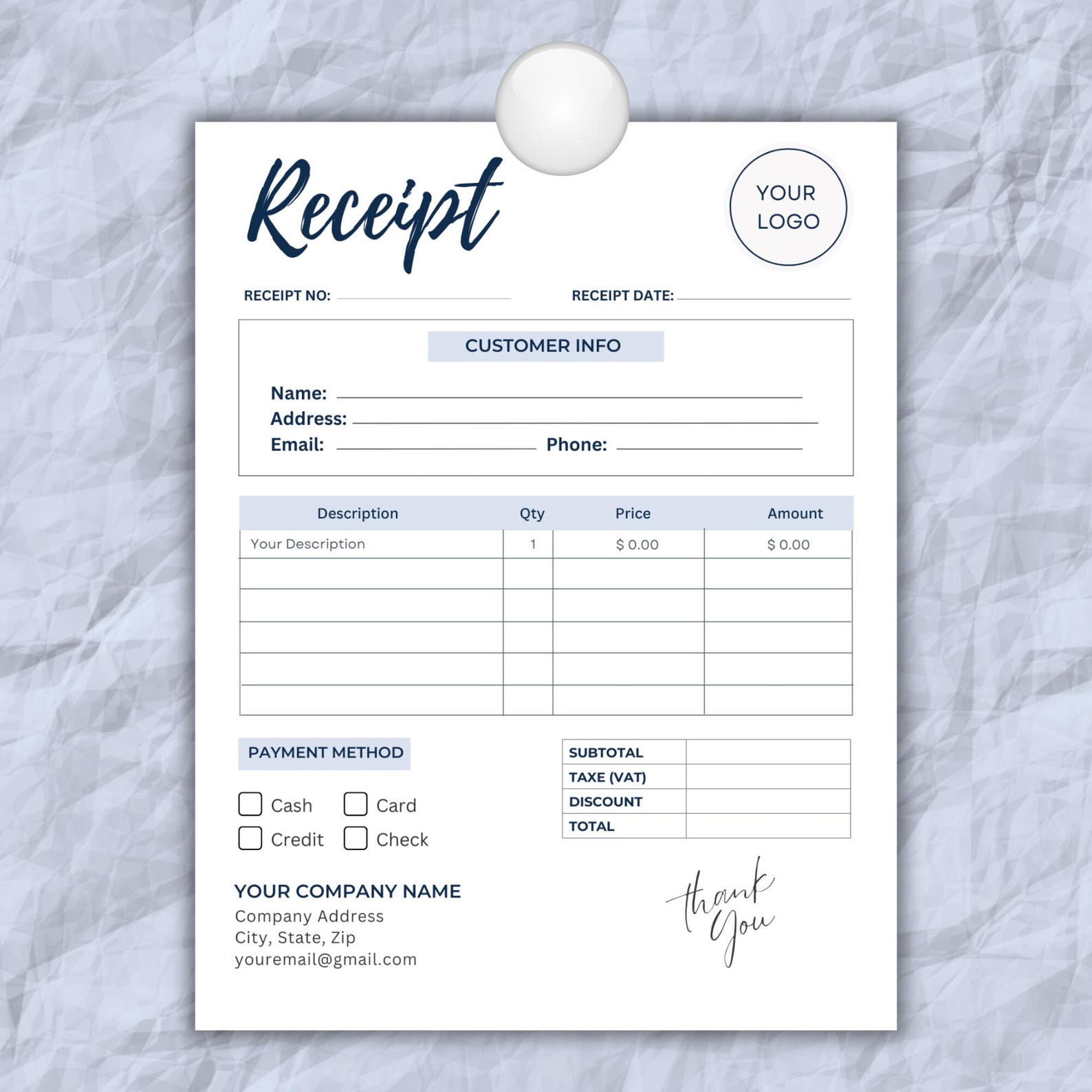 Editable Receipt Form Template | Receipt Template Canva | Printable ...