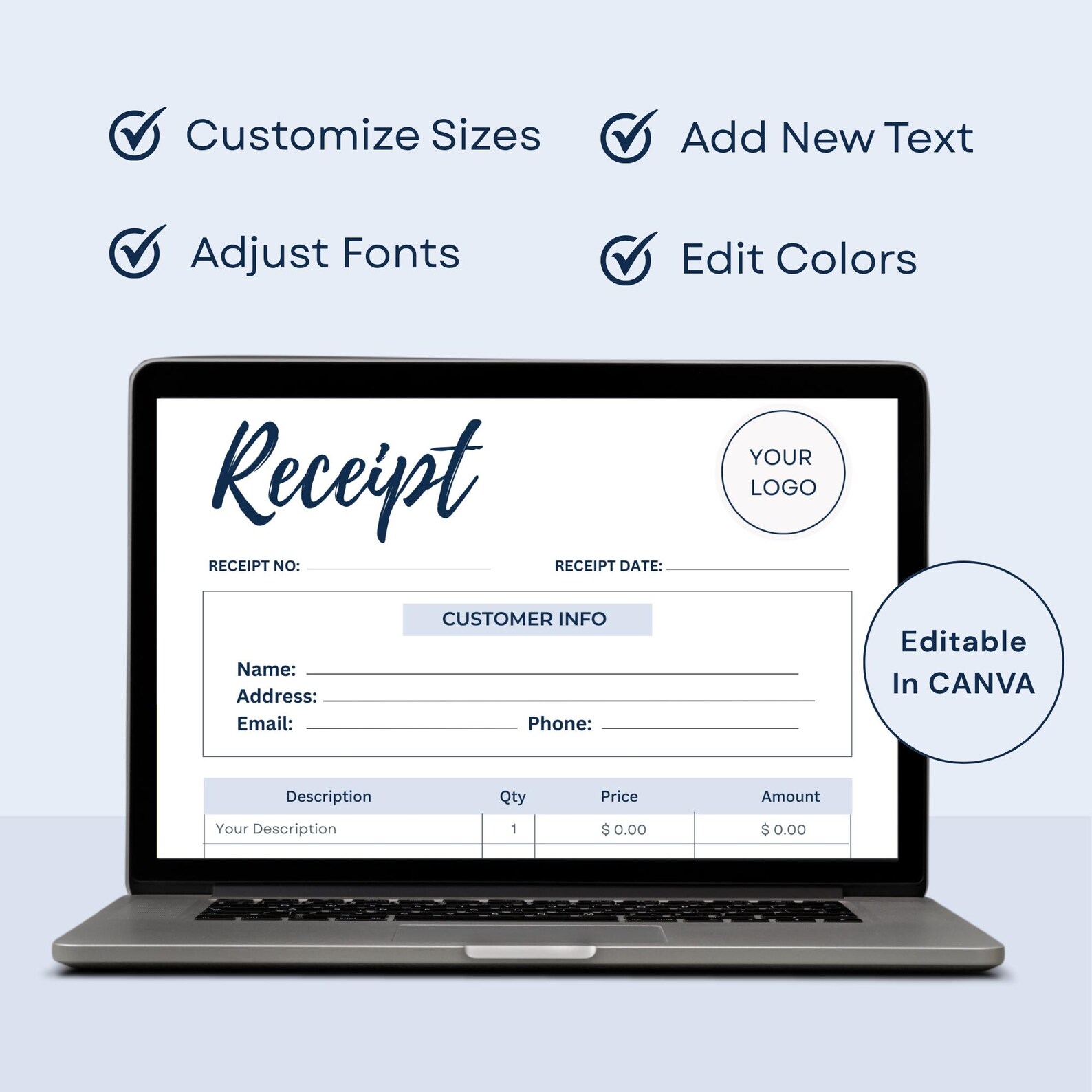 Editable Receipt Form Template | Receipt Template Canva | Printable ...