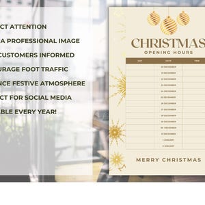 Christmas Opening Hours Template: Elegant Holiday Shop Sign (digital ...