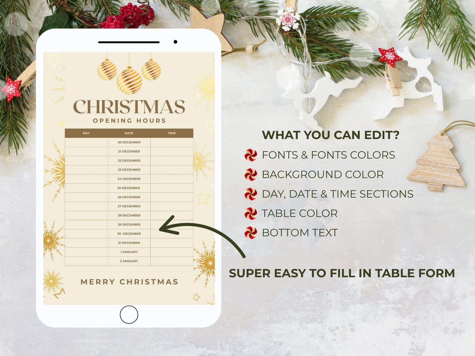 Christmas Opening Hours Template: Elegant Holiday Shop Sign (digital ...