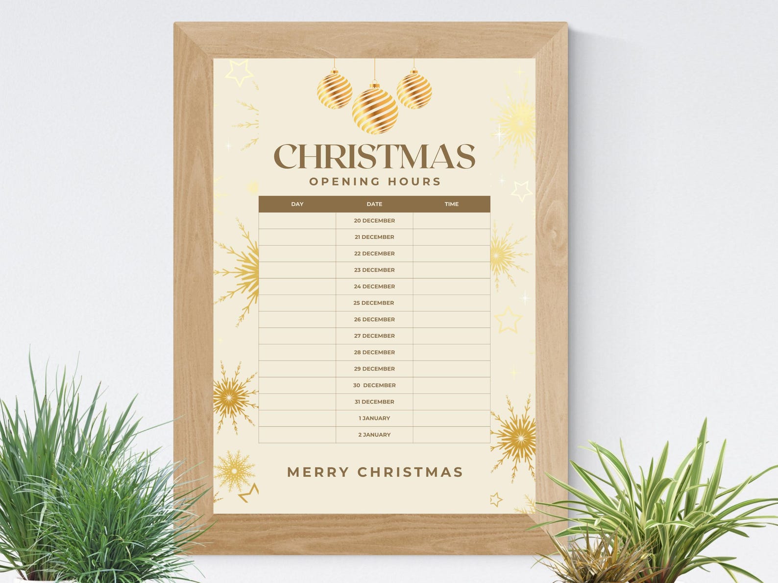 Christmas Opening Hours Template: Elegant Holiday Shop Sign (digital ...