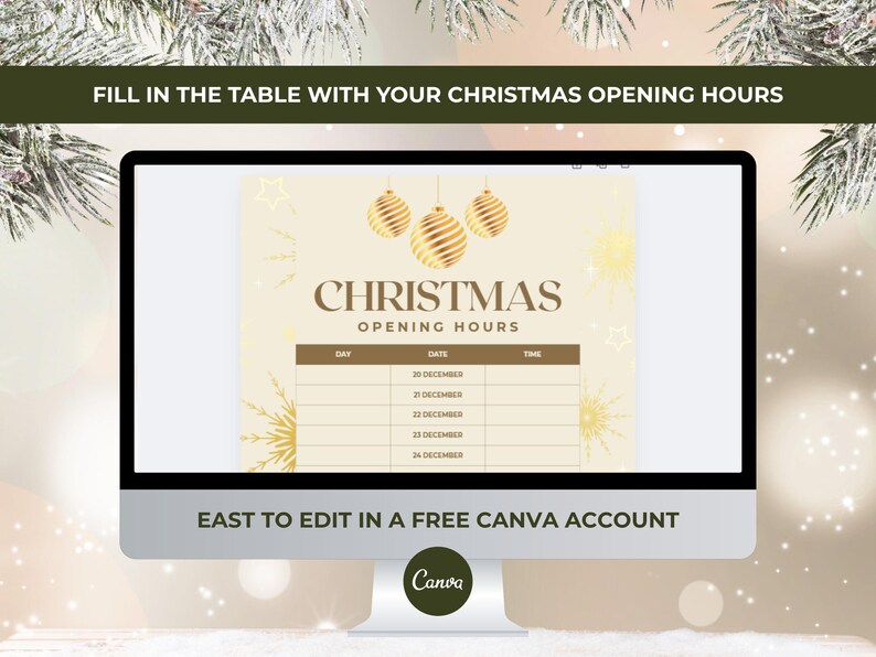 Christmas Opening Hours Template: Elegant Holiday Shop Sign (digital ...